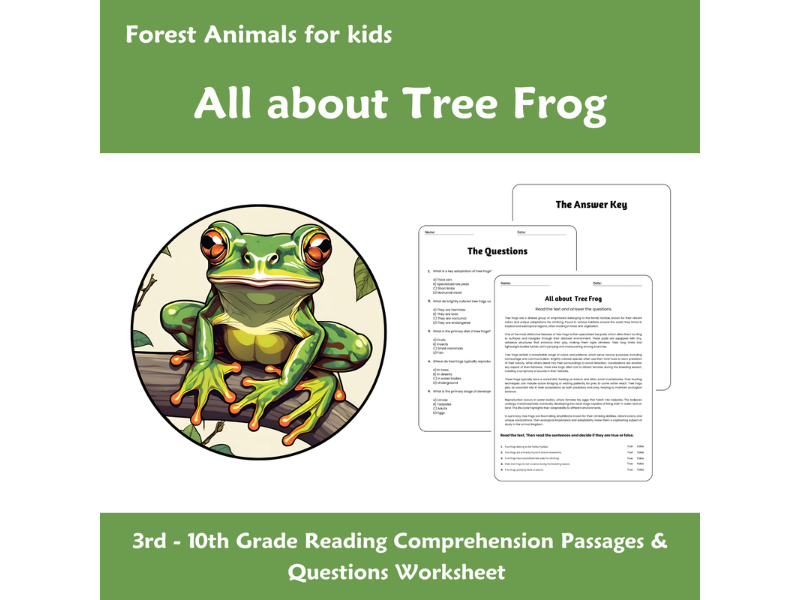All About Tree Frogs - Reading Comprehension Passages & Questions ...