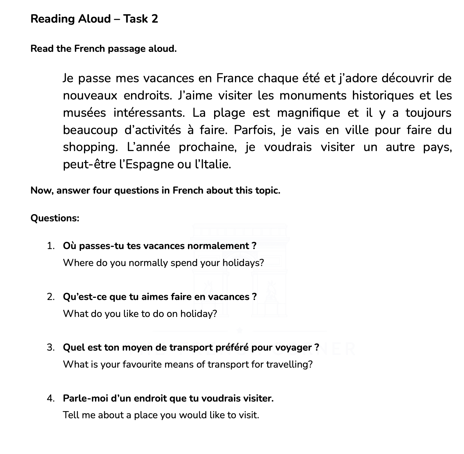 FREE 2026 GCSE French Speaking Exam (New Spec) Higher Tier - Reading ...
