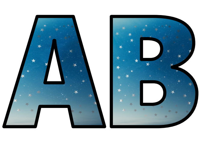 Blue Gradient SIlver Stars Lettering Set Display Title Letters Numbers ...