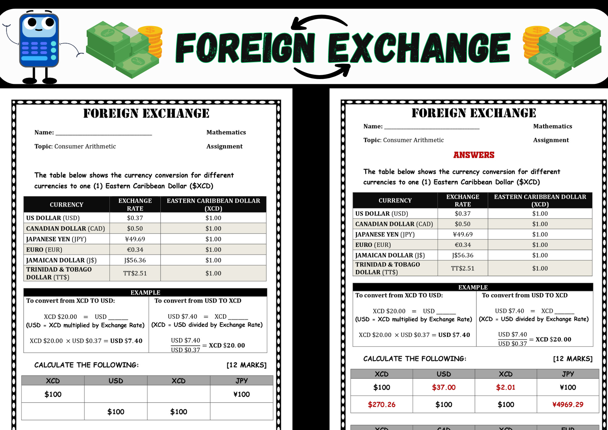 Foreign Currency Exchange Worksheet Teaching Resources Foreign Currency Exchange Worksheet Teaching Resources