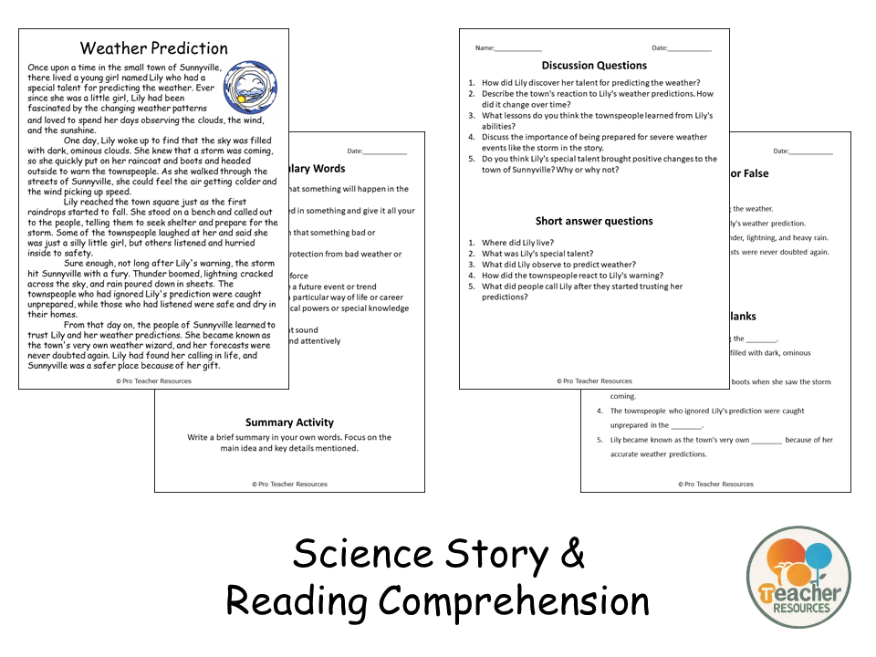 Weather Prediction Reading Science Story Comprehension Questions ...