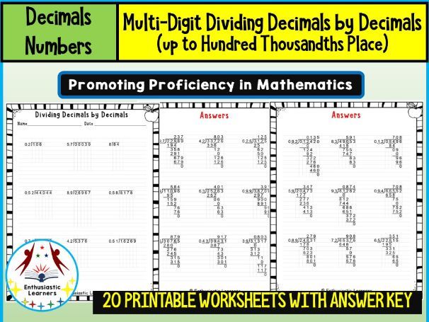 Dividing Decimals by Decimals up to Hundred-Thousandths Worksheets Math ...