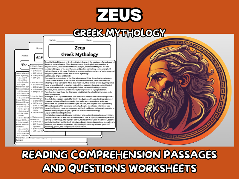 Greek Mythology Reading Comprehension Passages and Questions Worksheets ...