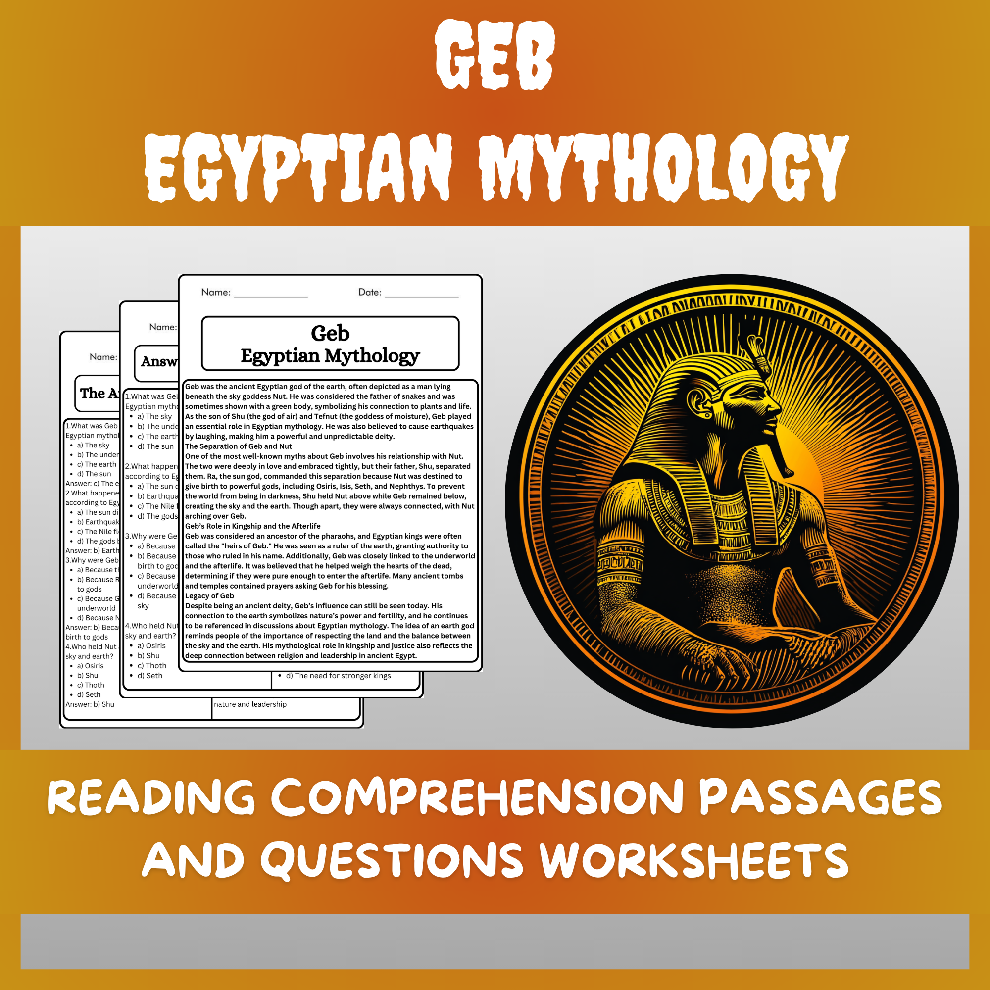 Geb - Egyptian Mythology Reading Comprehension Passages & Questions ...