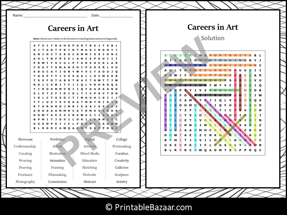 Careers in Art Word Search Puzzle Worksheet Activity | Teaching Resources