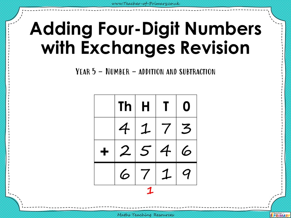 Adding Four Digit Numbers With Exchanges Revision Year 5 Teaching