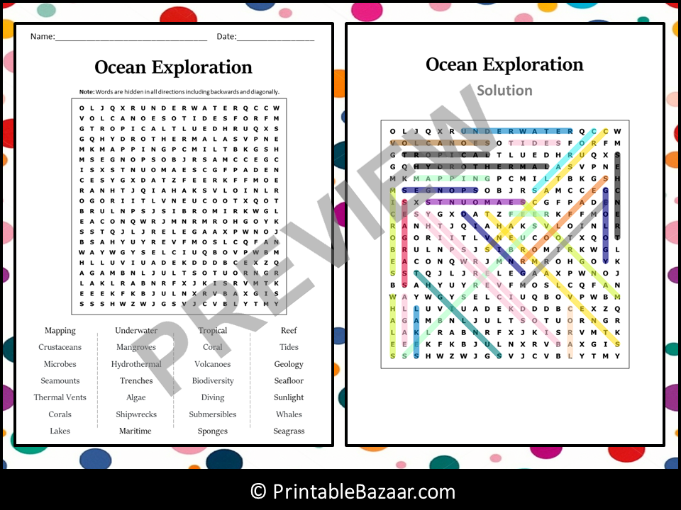 Ocean Exploration Word Search Puzzle Worksheet Activity | Teaching ...