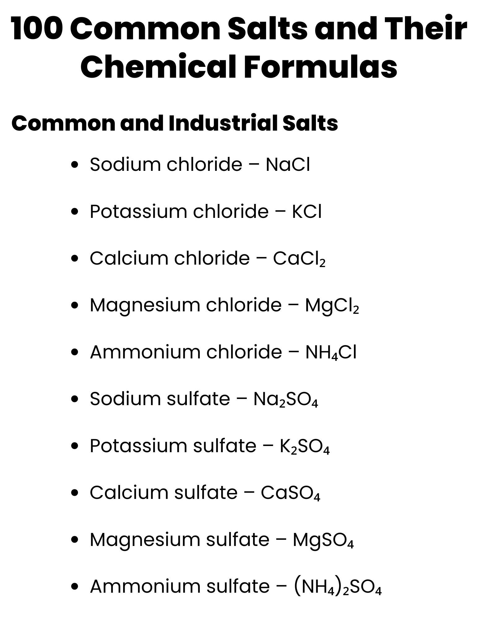 list of 100 salts and their formulas | Teaching Resources