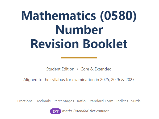 Cambridge IGCSE Mathematics Number Revision Booklet + Answers & Mark ...