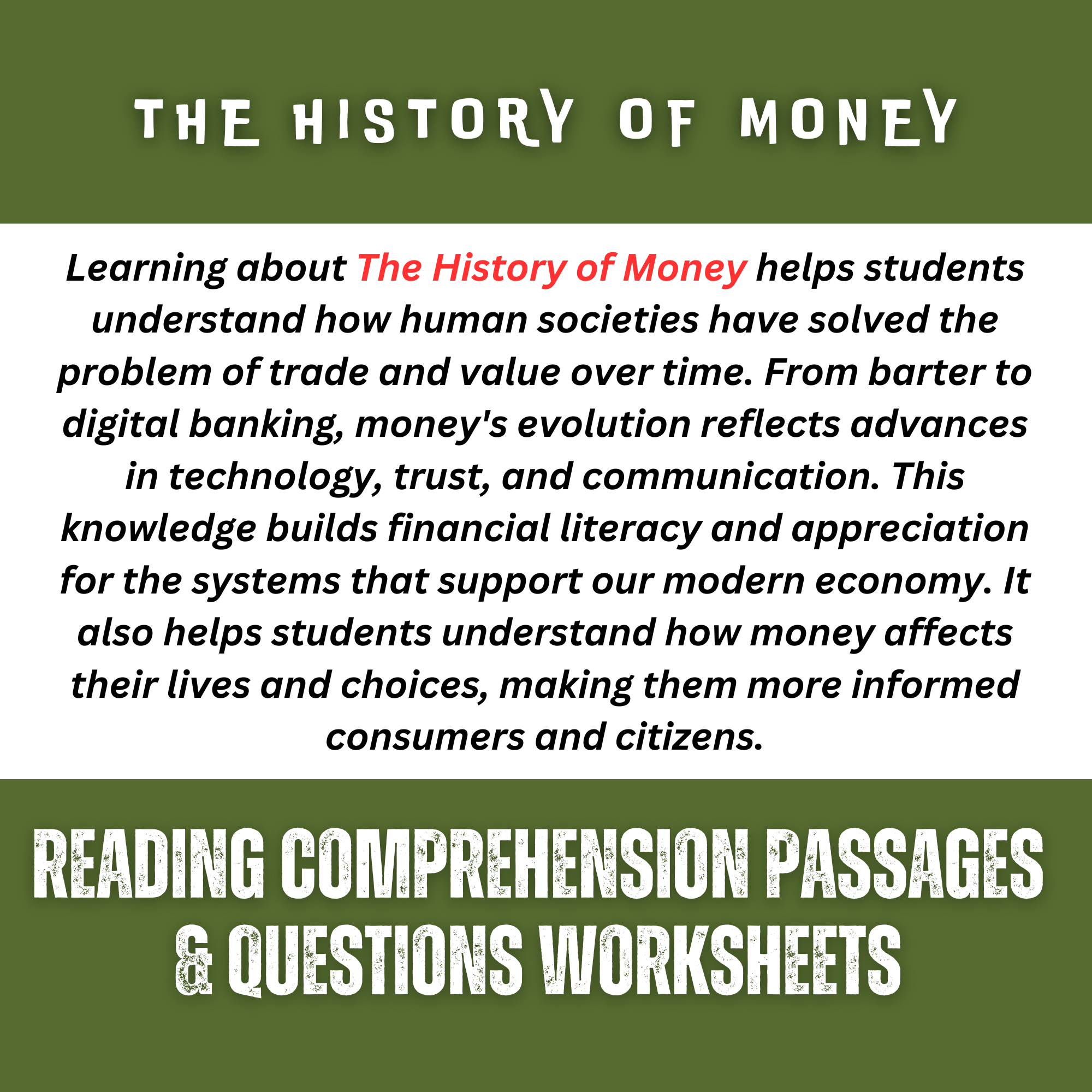 The History of Money - Economics Reading Worksheet | Teaching Resources