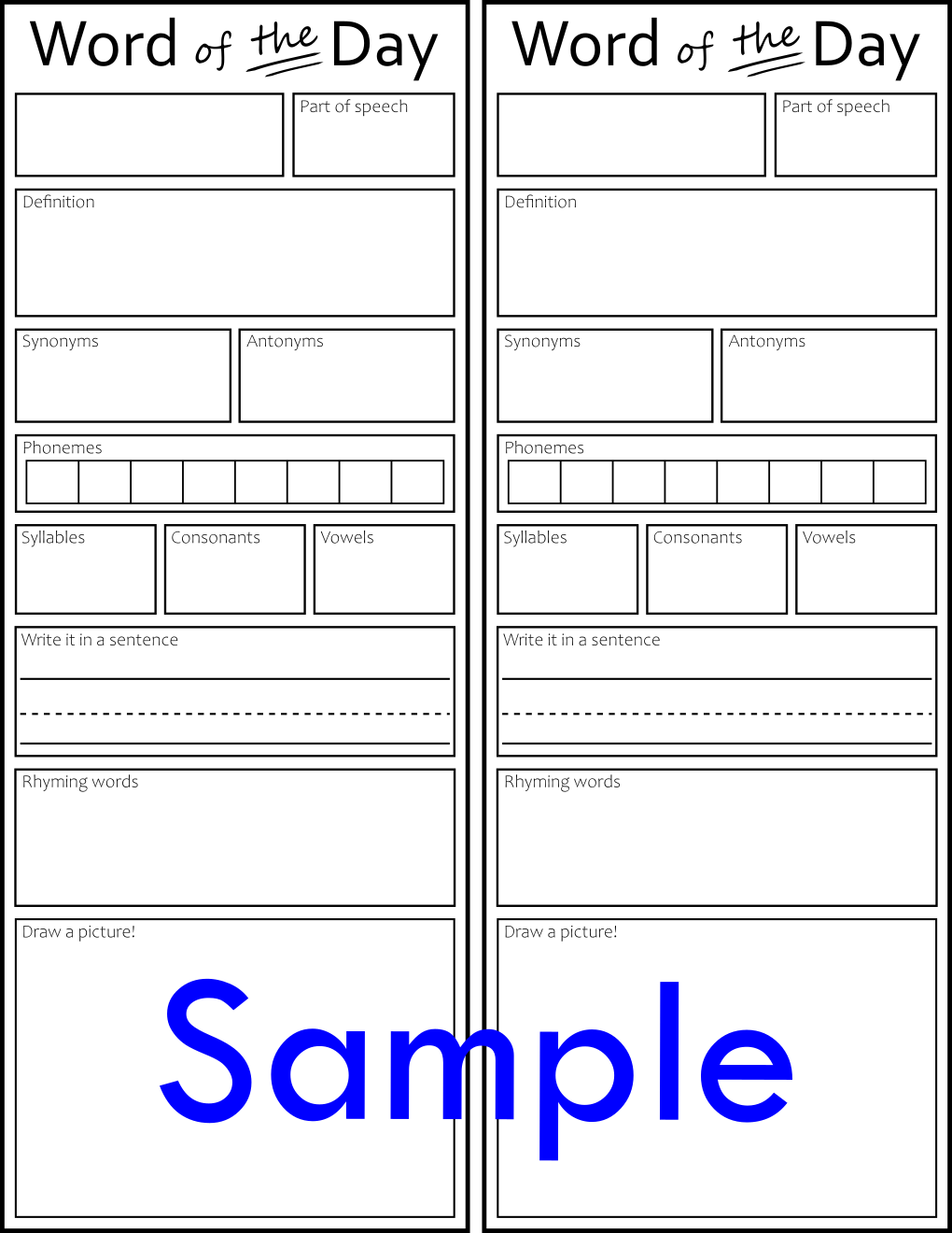 Blank Word of the Day Vocabulary Templates - Printable | Teaching Resources