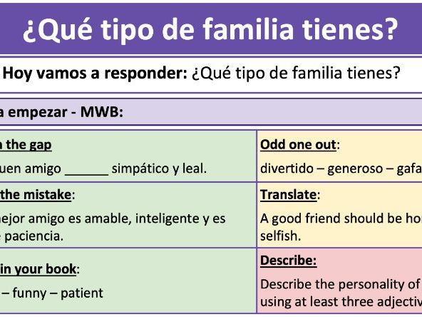 GCSE Spanish 1.6H – ¿Qué tipo de familia tienes? (AQA Theme 1 Higher ...