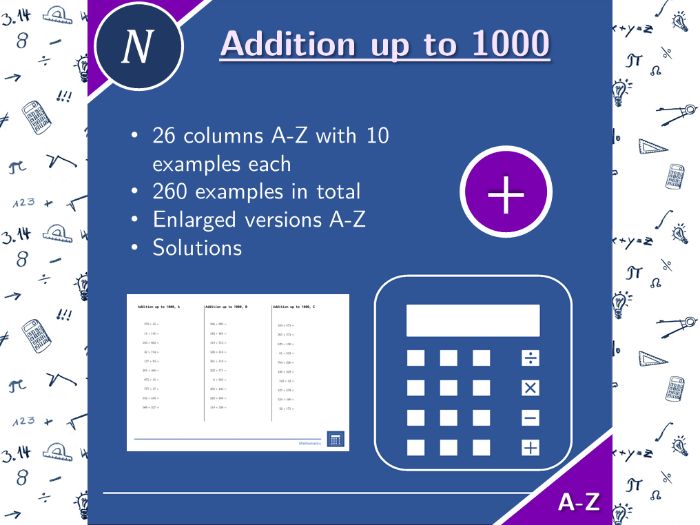 Addition up to 1000 | math | 26 columns | Teaching Resources