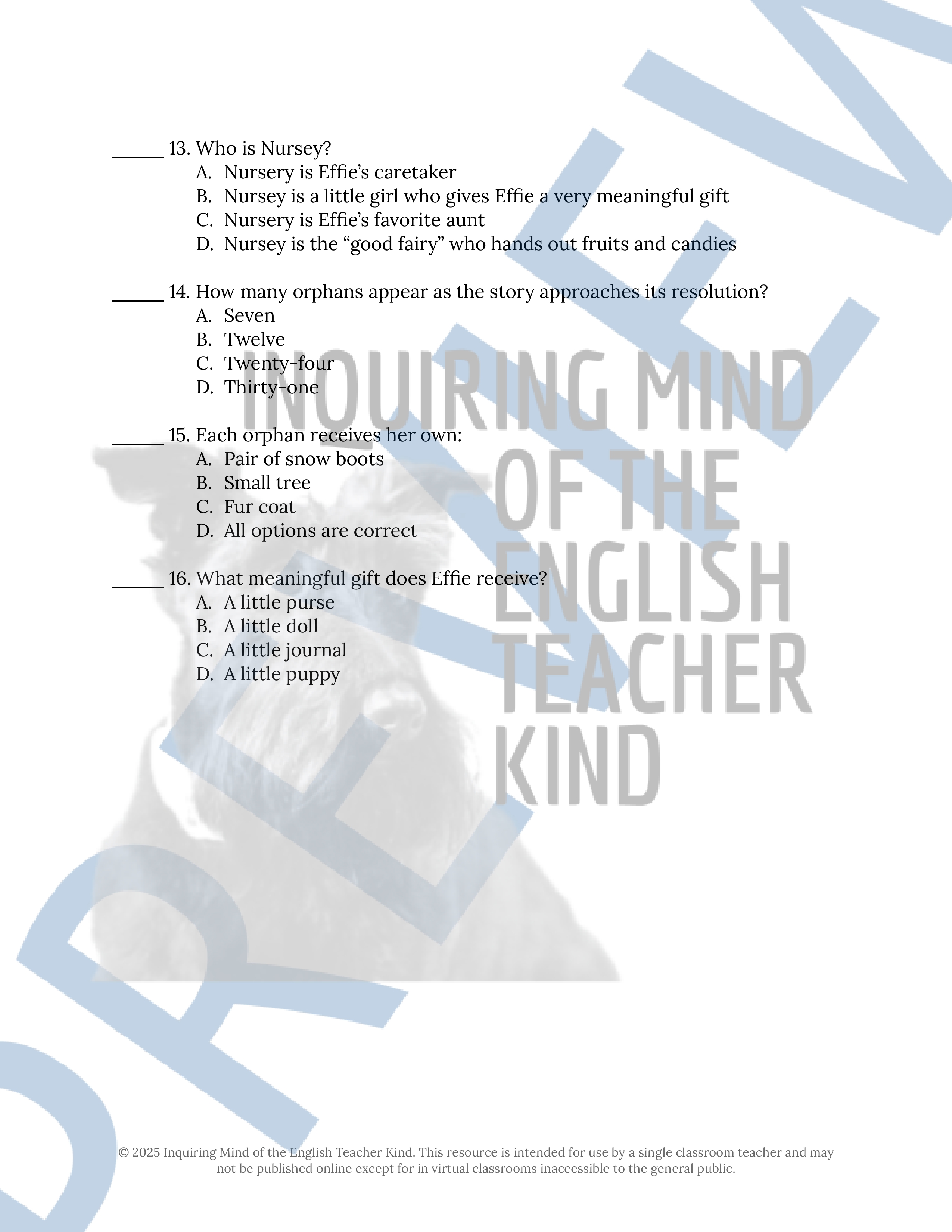 "A Christmas Dream" by Louisa May Alcott Quiz and Answer Key | Winter ...