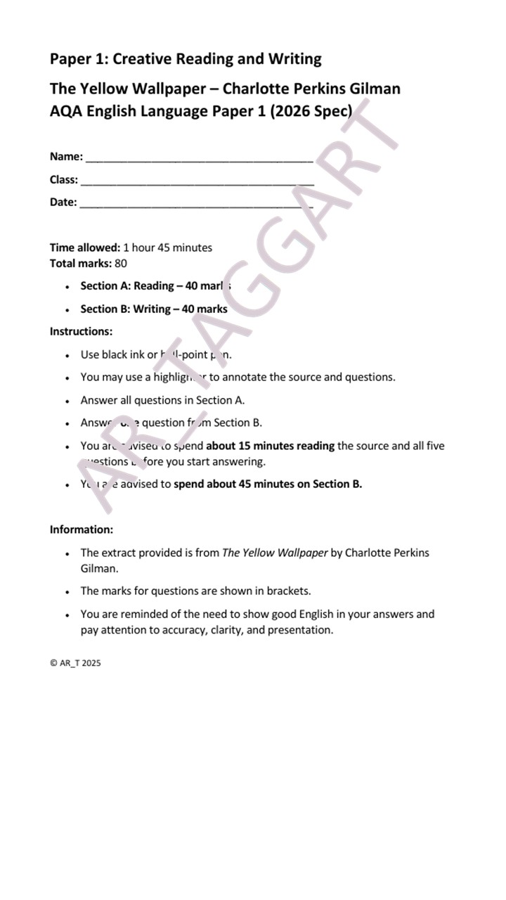GILMAN-AQA (2025 &2026) Paper 1 +AO Self-Assessment +Teacher Ans YELLOW ...