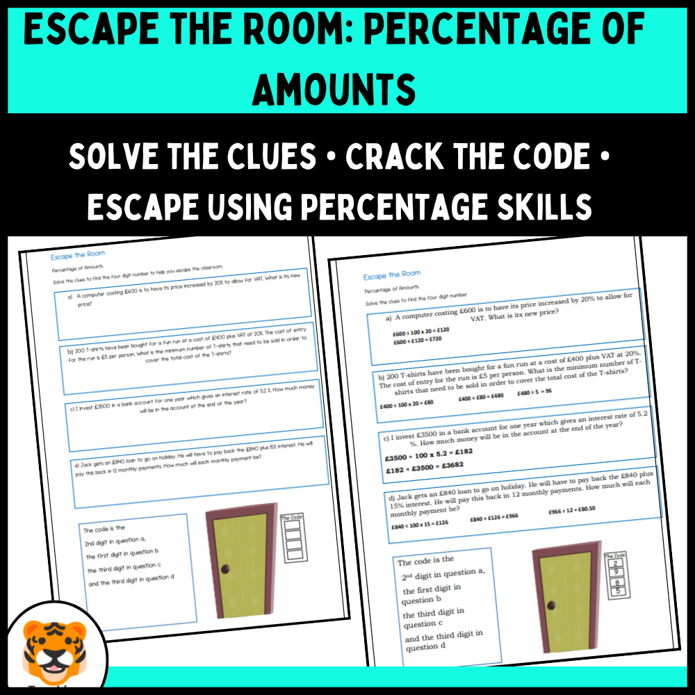 Escape the Room: Percentage of Amounts | KS3–GCSE Functional Skills Maths | Problem-Solving ...