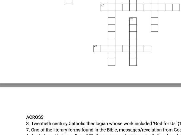 GCSE Catholic Christianity Key words crossword | Teaching Resources