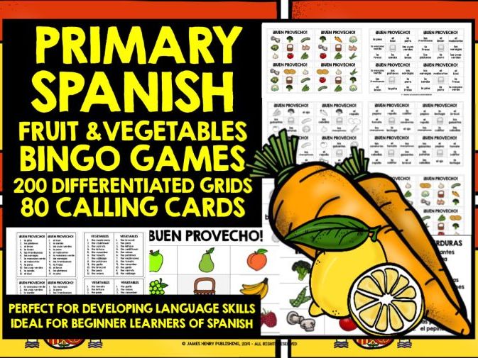 PRIMARY SPANISH FRUITS & VEGETABLES BINGO | Teaching Resources