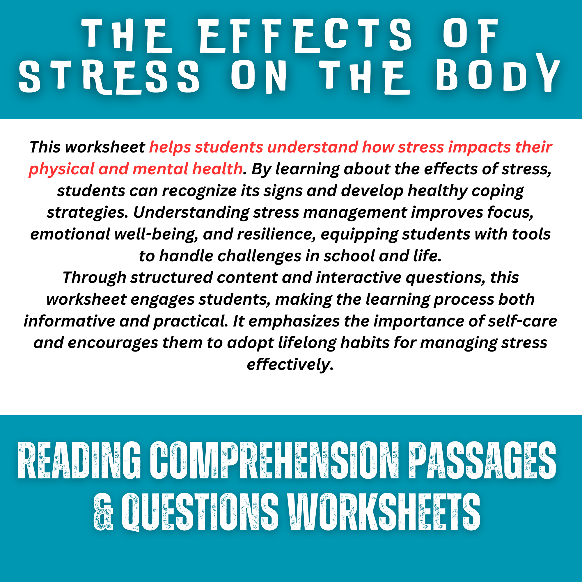 The Effects of Stress on the Body - Health Reading Worksheet | Teaching ...