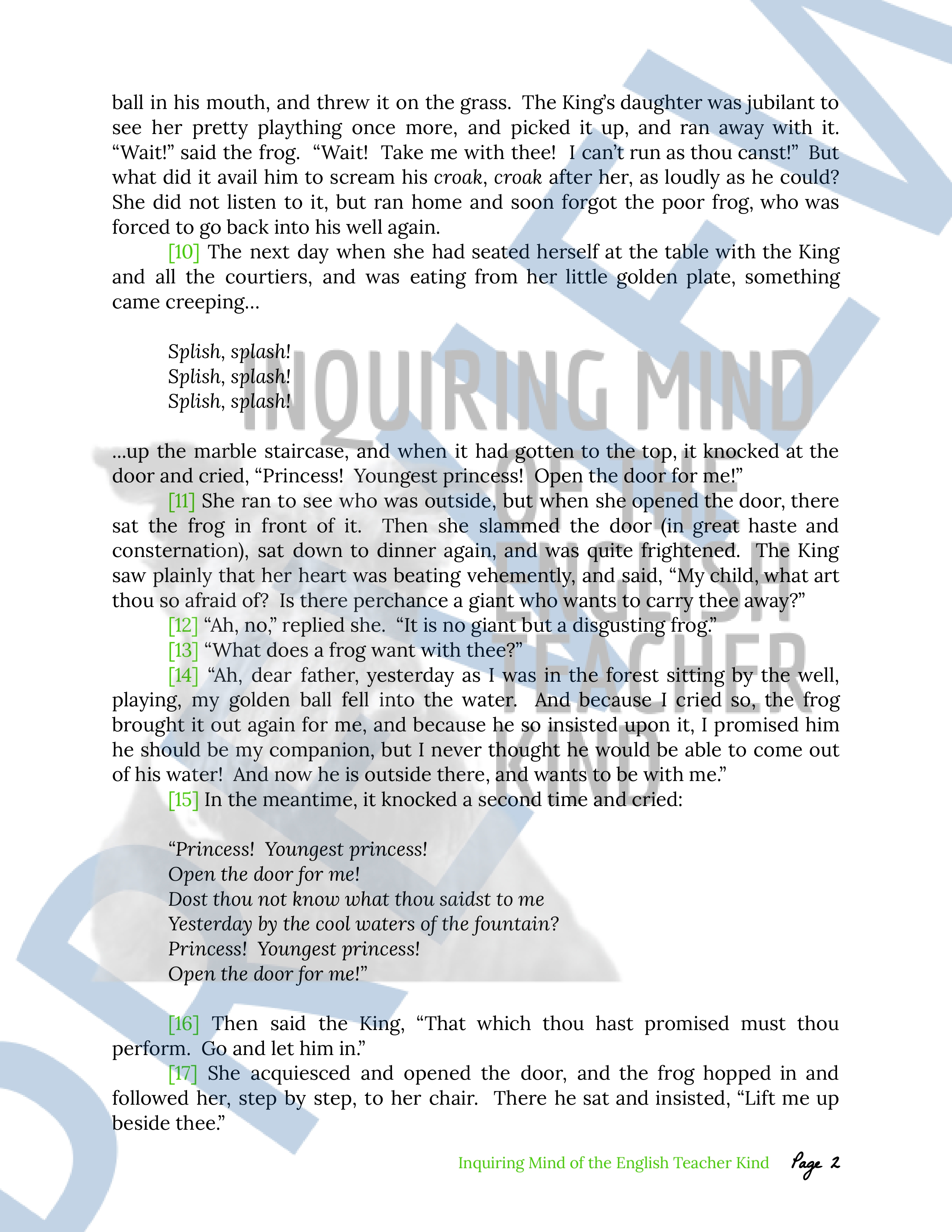 "The Frog King" Close Reading Analysis Worksheet | Brothers Grimm Fairy ...