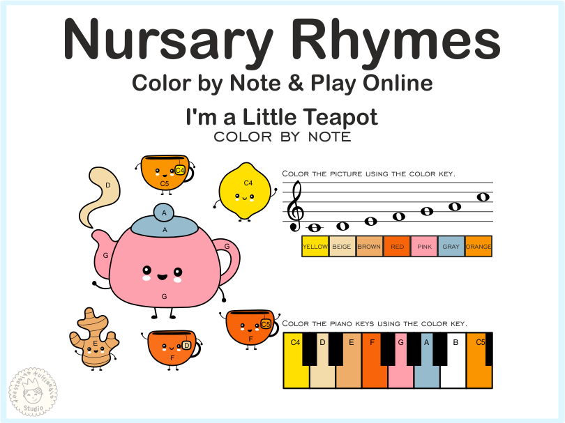 I`m a Little Teapot Nursery Rhythm | Online Music Game & Color By Note ...