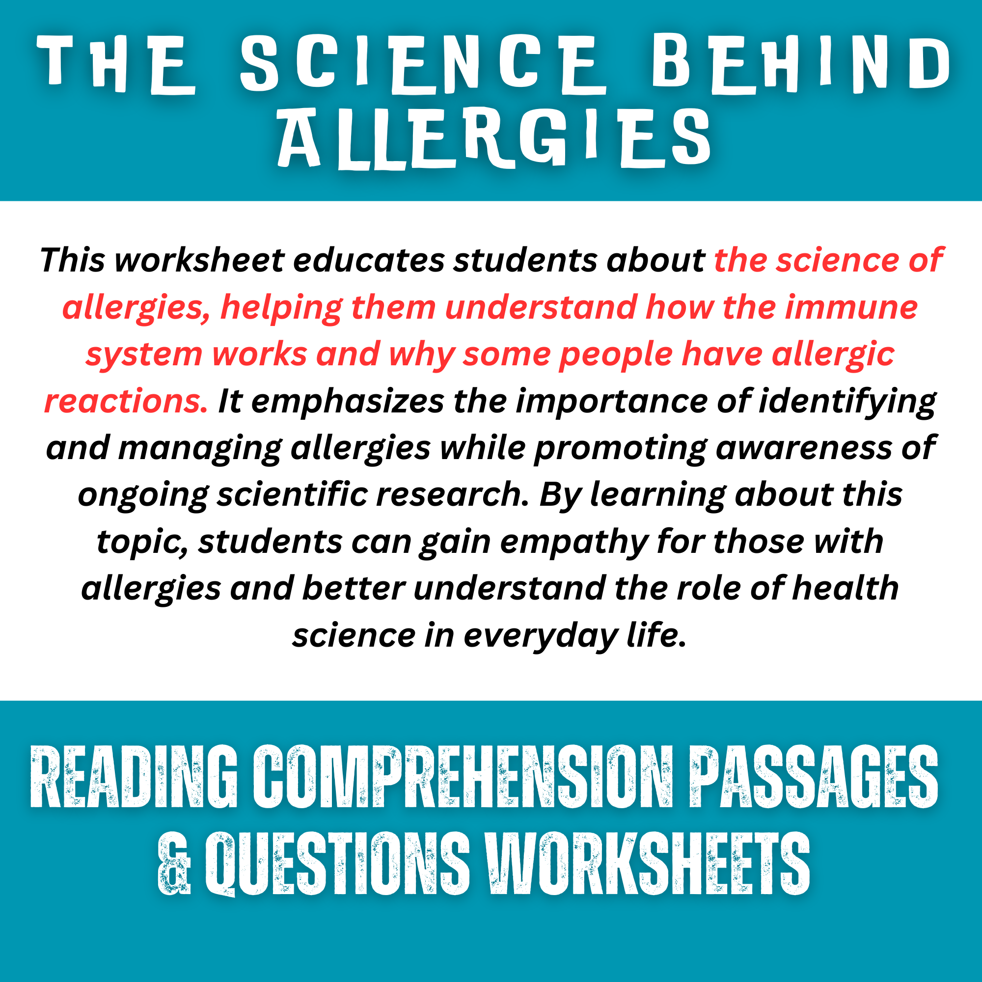 The Science Behind Allergies - Health Reading Worksheet | Teaching ...