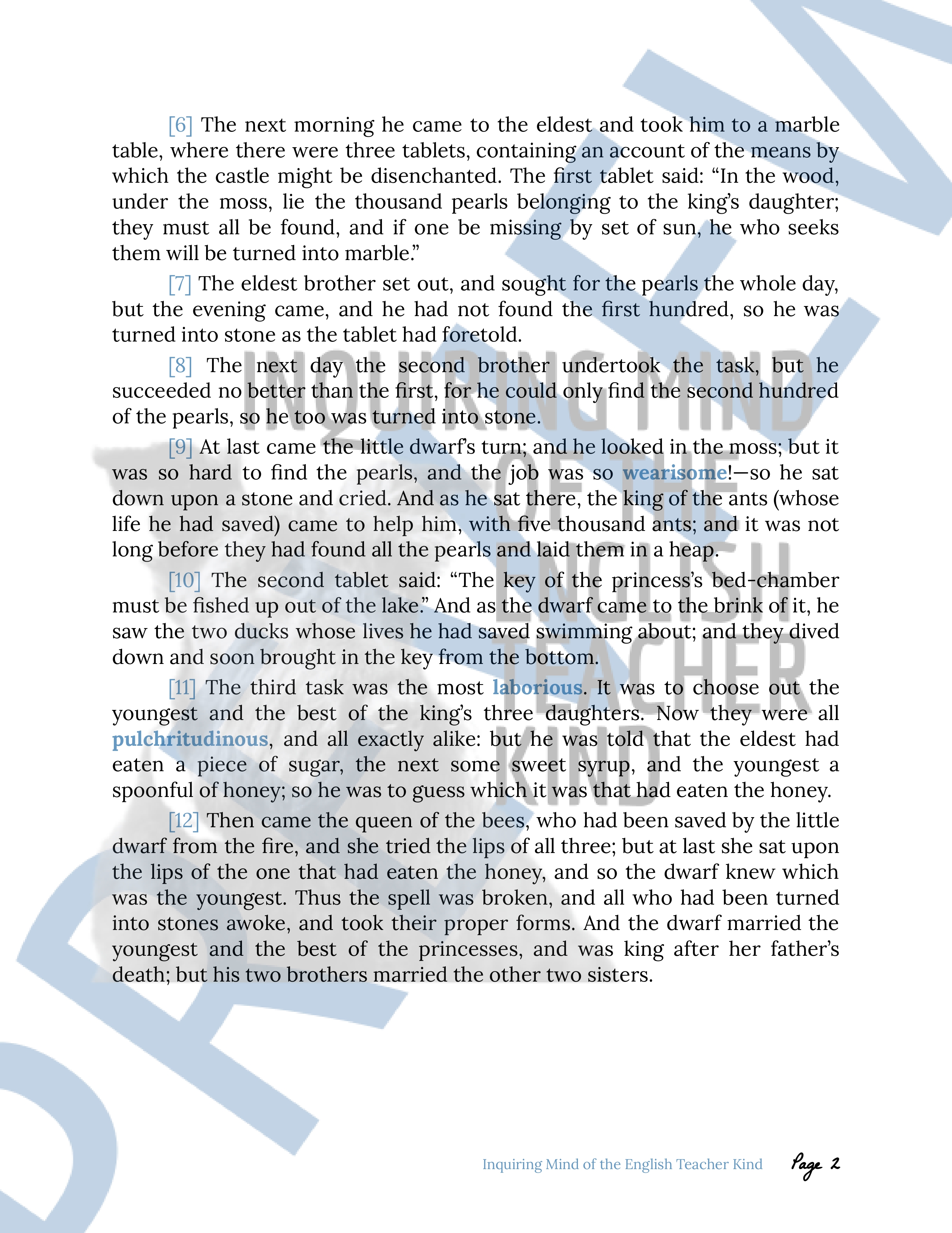 "The Queen Bee" Quiz and Answer Key | Grimm's Fairy Tale About Kindness ...