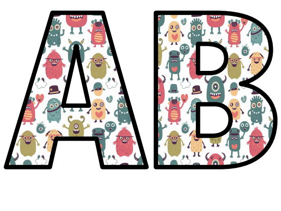 Monsters Cute Happy Drawings Artist Lettering Set Display Title Letters ...