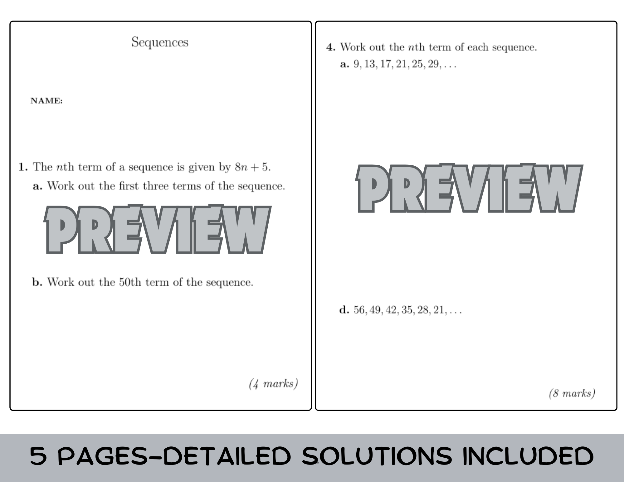 Sequences (elementary) test (with solutions) | Teaching Resources