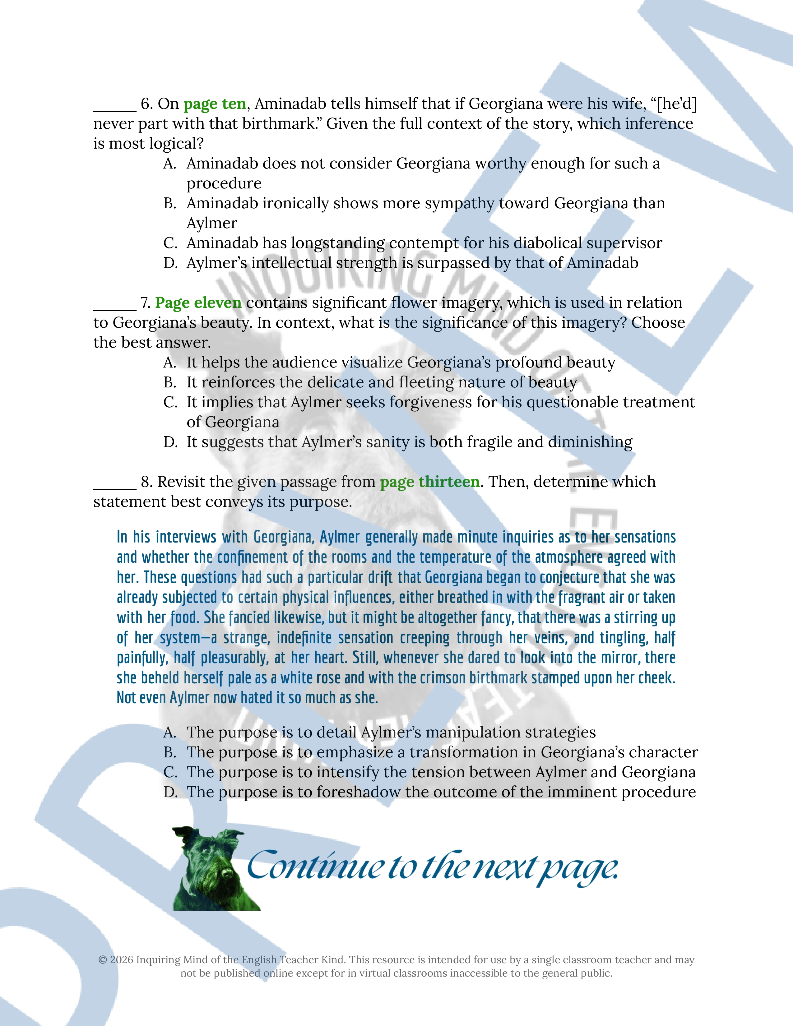 "The Birthmark" by Nathaniel Hawthorne Close Reading Analysis Worksheet ...