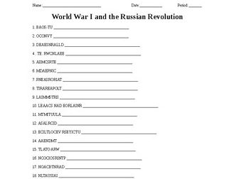 World War I and the Russian Revolution Word Scramble for World History ...