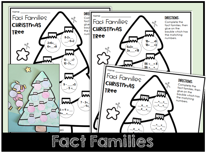 Christmas Tree Fact Families Craft Addition Subtraction Multiplication ...