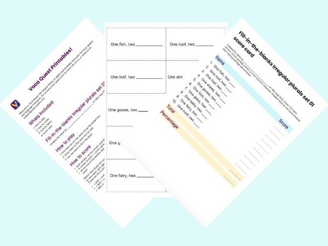 Fill in the blanks Irregular Plurals - Voca Quest Printable | Teaching ...