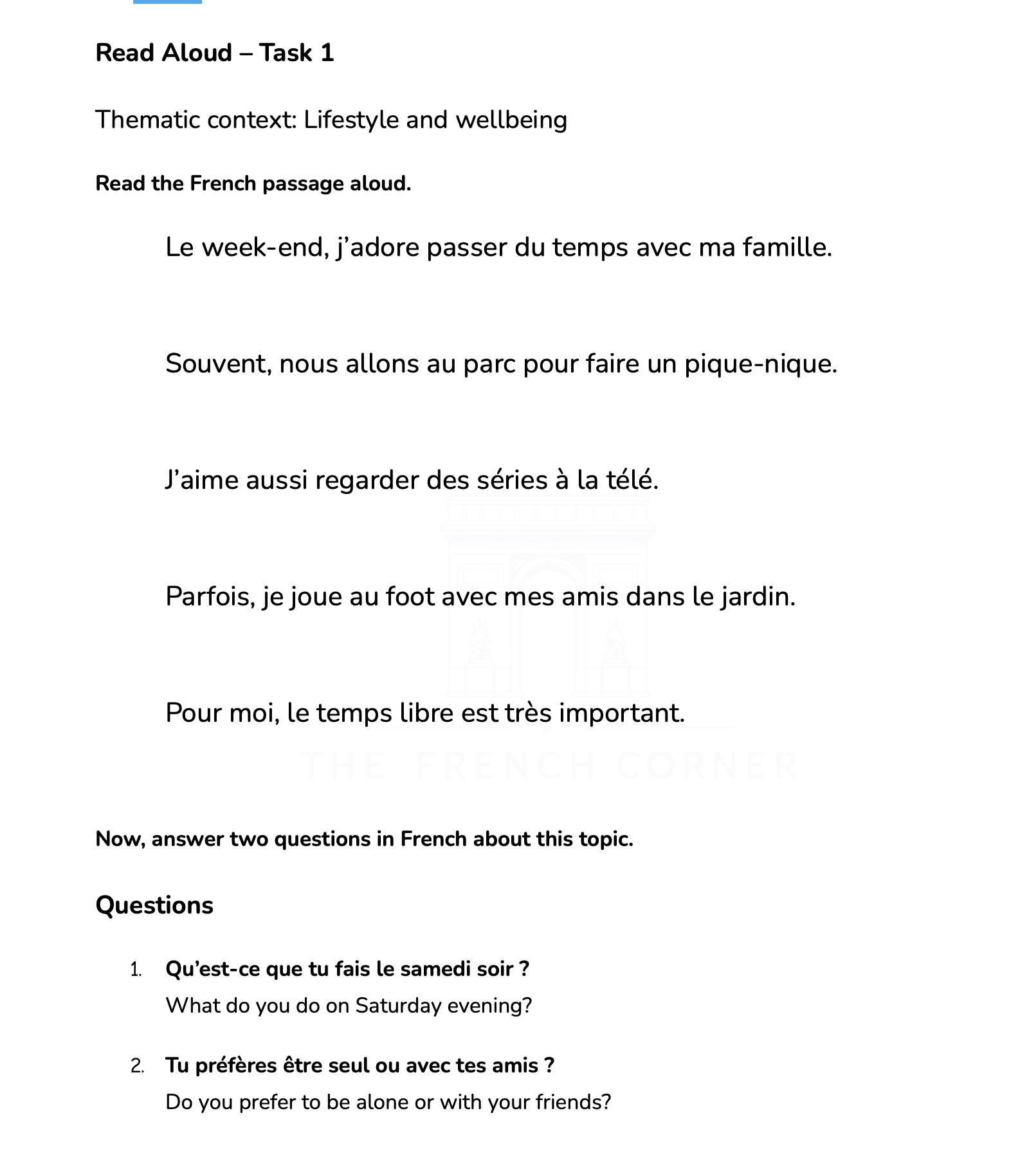 2026 Pearson Edexcel GCSE French – Speaking Task 1: Read Aloud ...