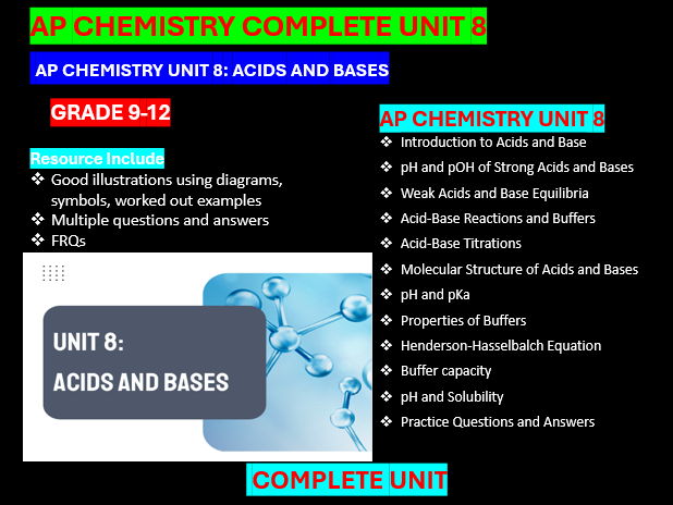 AP Chemistry Unit 8: Acids and Bases Complete Unit | Teaching Resources