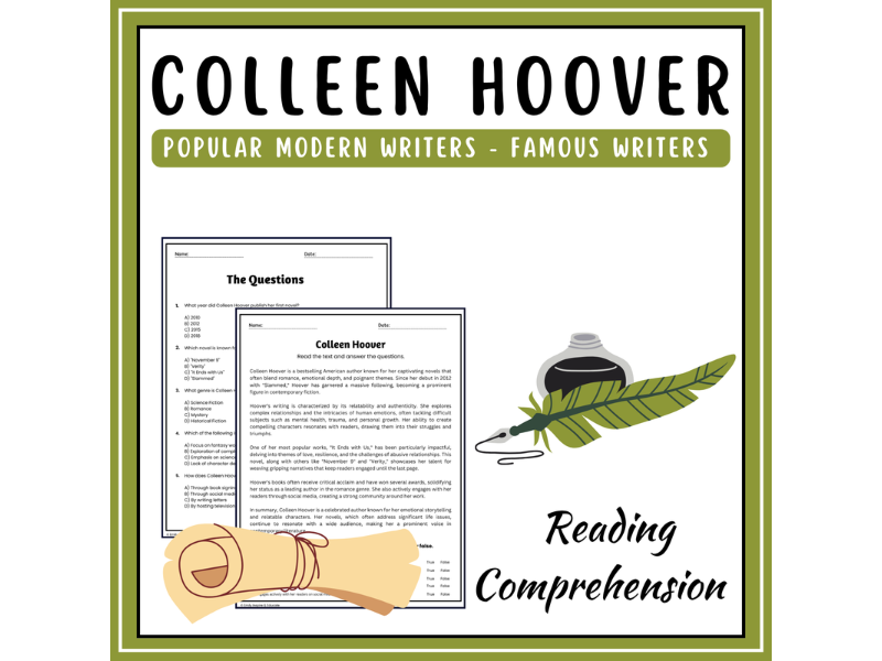Colleen Hoover Reading Comprehension Passages & Questions Worksheets ...