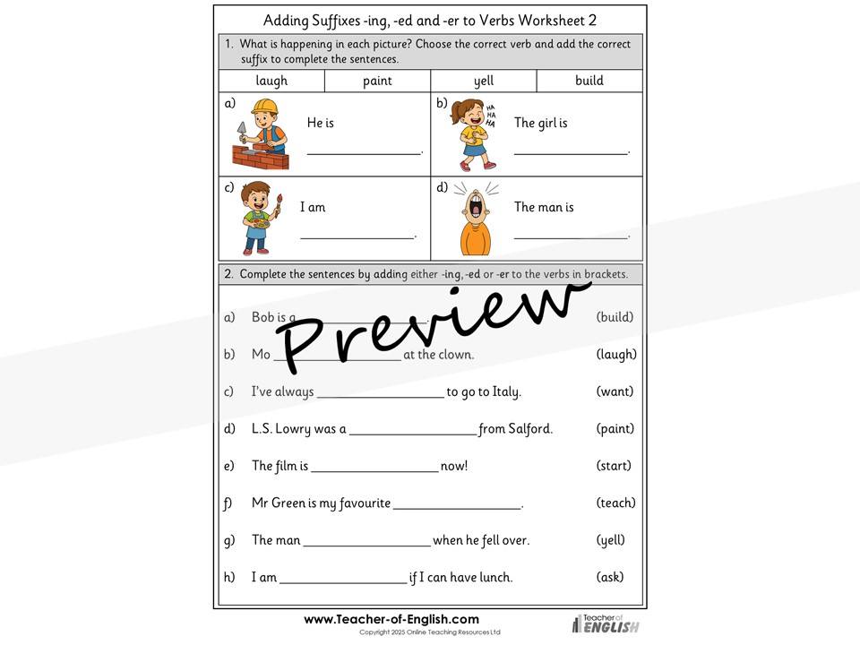 Adding Suffixes -ing, -ed and -er to Verbs - Year 1 Spelling | Teaching ...
