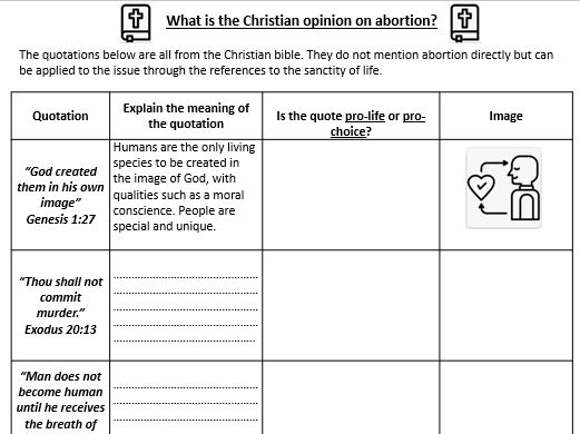 RS KS3 KS3 morality / ethics / abortion biblical quotes | Teaching ...
