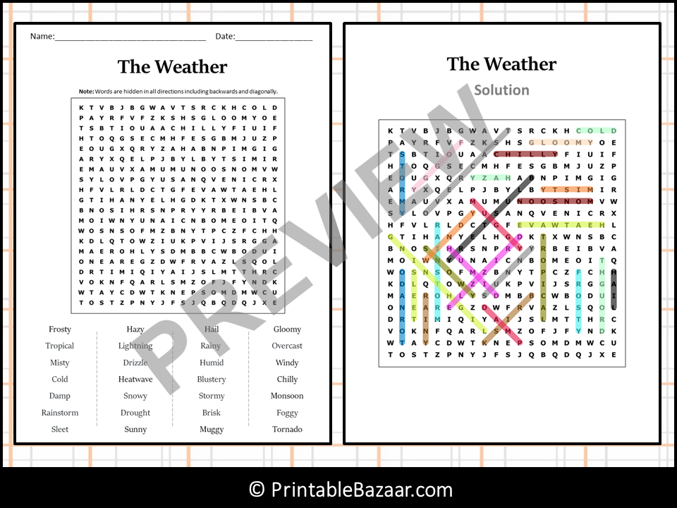 The Weather Word Search Puzzle Worksheet Activity | Teaching Resources