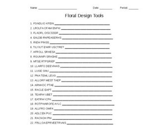 Floral Design Tools Word Scramble | Teaching Resources