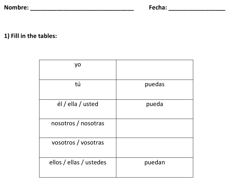 PODER Subjunctive Conjugation Worksheets | Teaching Resources