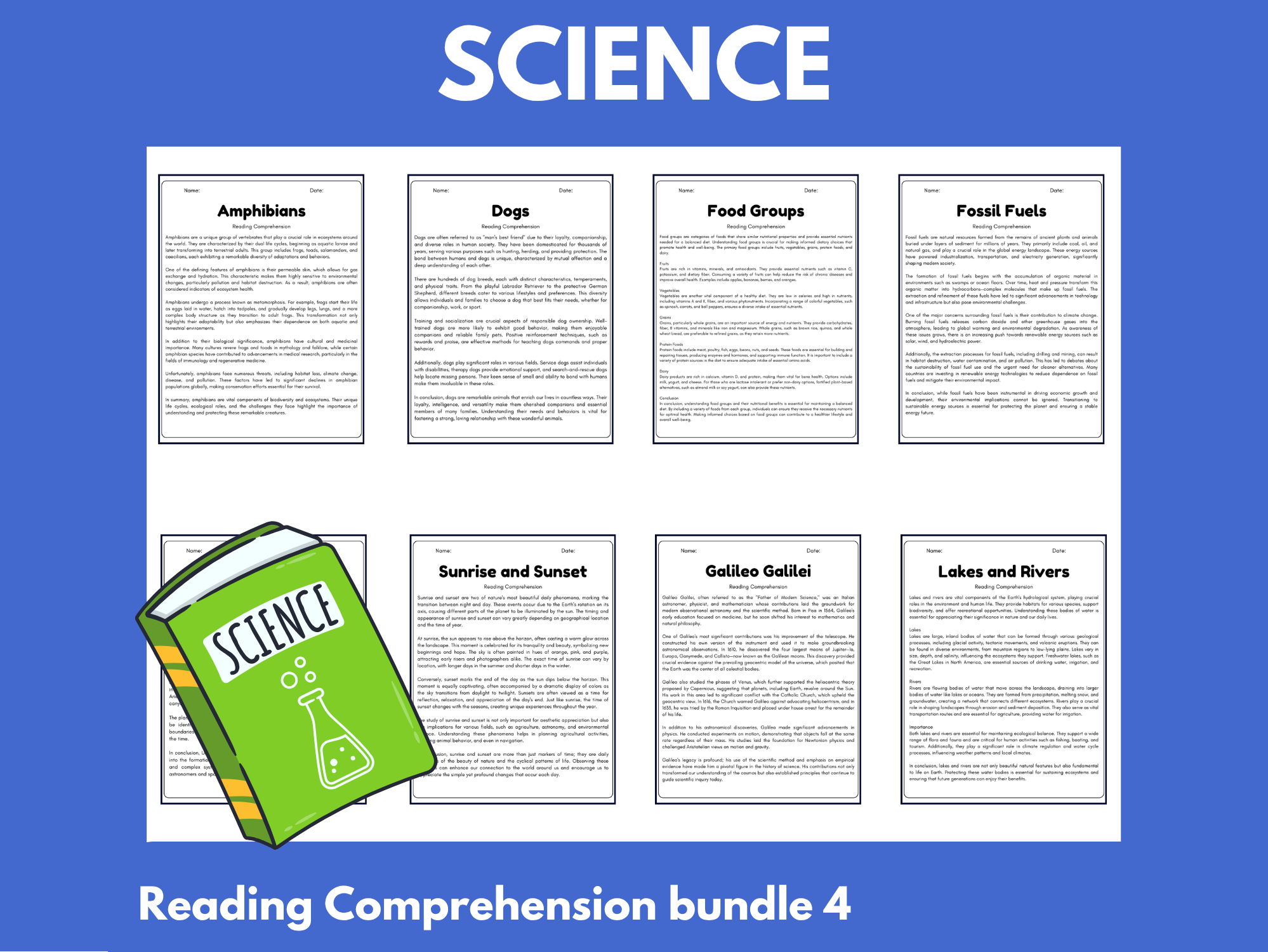 Science : Reading Comprehension Passages & Questions Worksheets Bundle4 ...