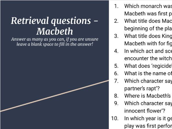 MACBETH RETRIEVAL/STARTERS | Teaching Resources