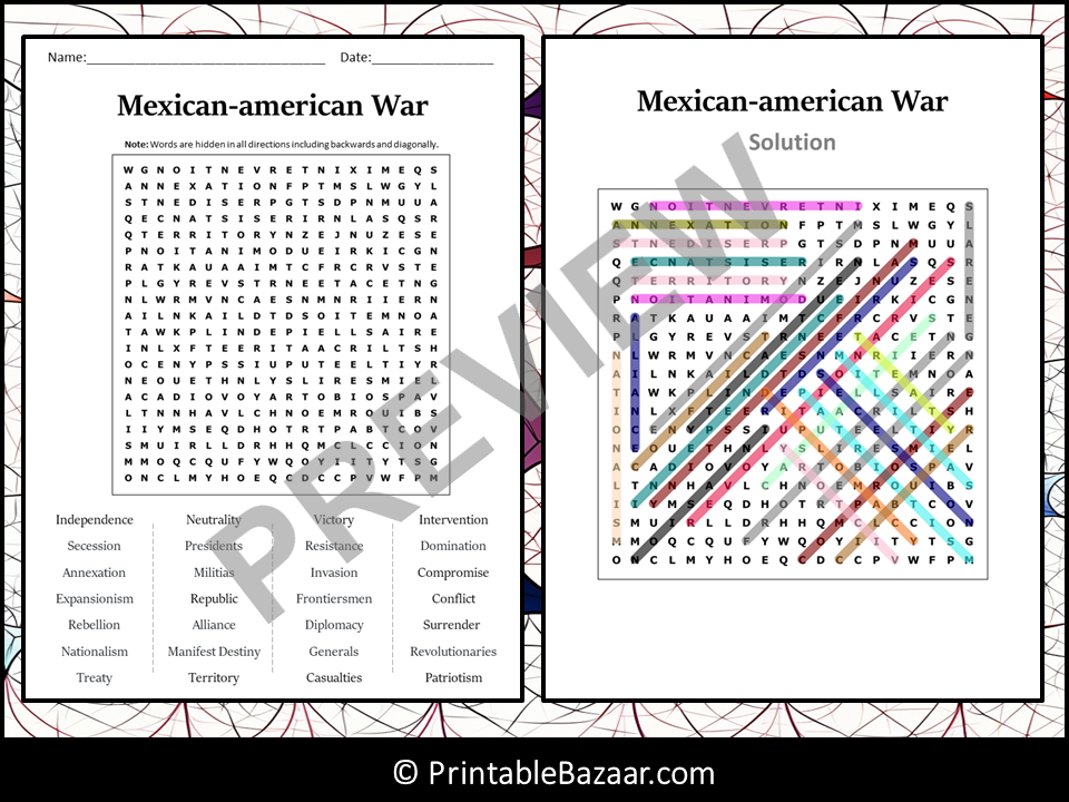 Mexican-american War Word Search Puzzle Worksheet Activity | Teaching ...