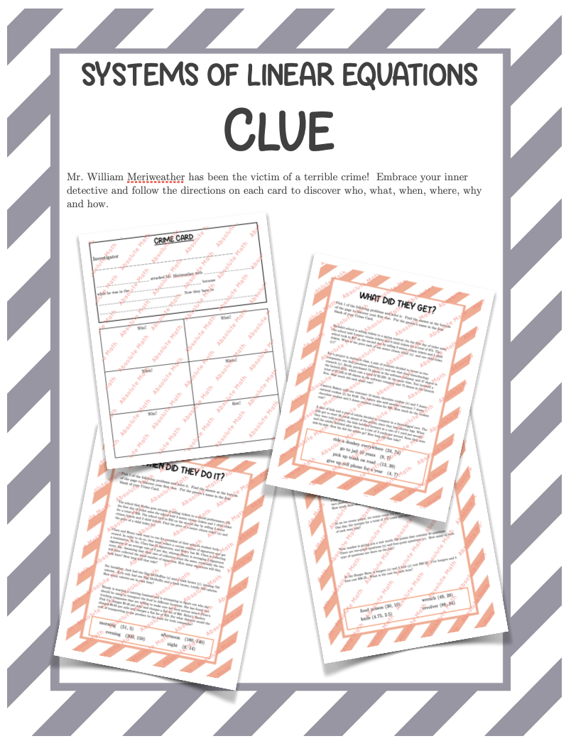 Systems of Linear Equations Clue | Teaching Resources
