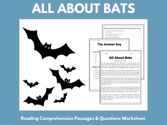 All About Bats: Reading Comprehension Passages & Questions Worksheets ...