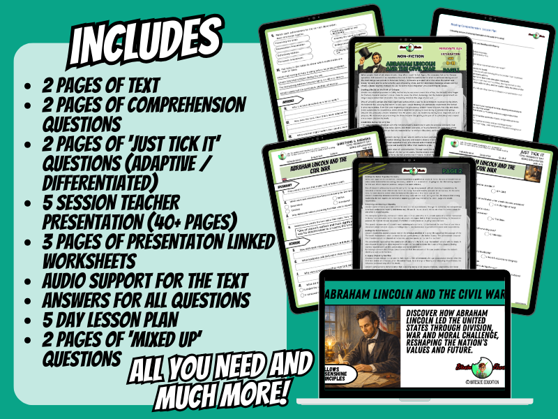Abraham Lincoln and the Civil War | Reading Comprehension | Year 5&6 ...