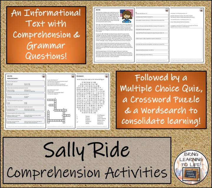 Sally Ride Reading Comprehension Activities | Year 5 or Year 6 ...