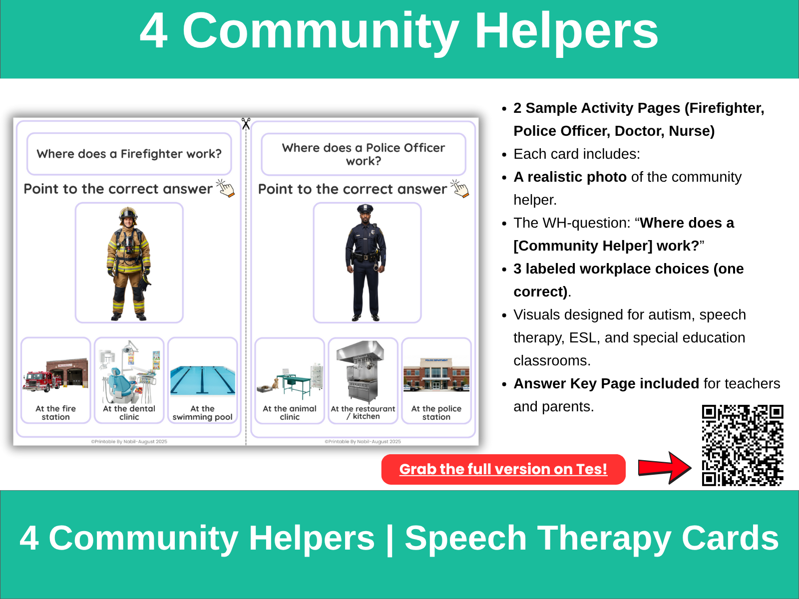 Free Sample – Community Helper Cards: Where Do They Work? (Autism ...