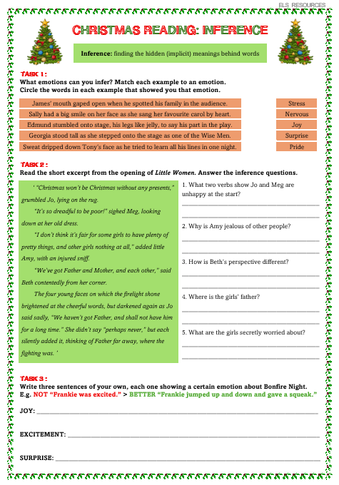 FREE Christmas English Reading Skills Inference Worksheet | Teaching ...